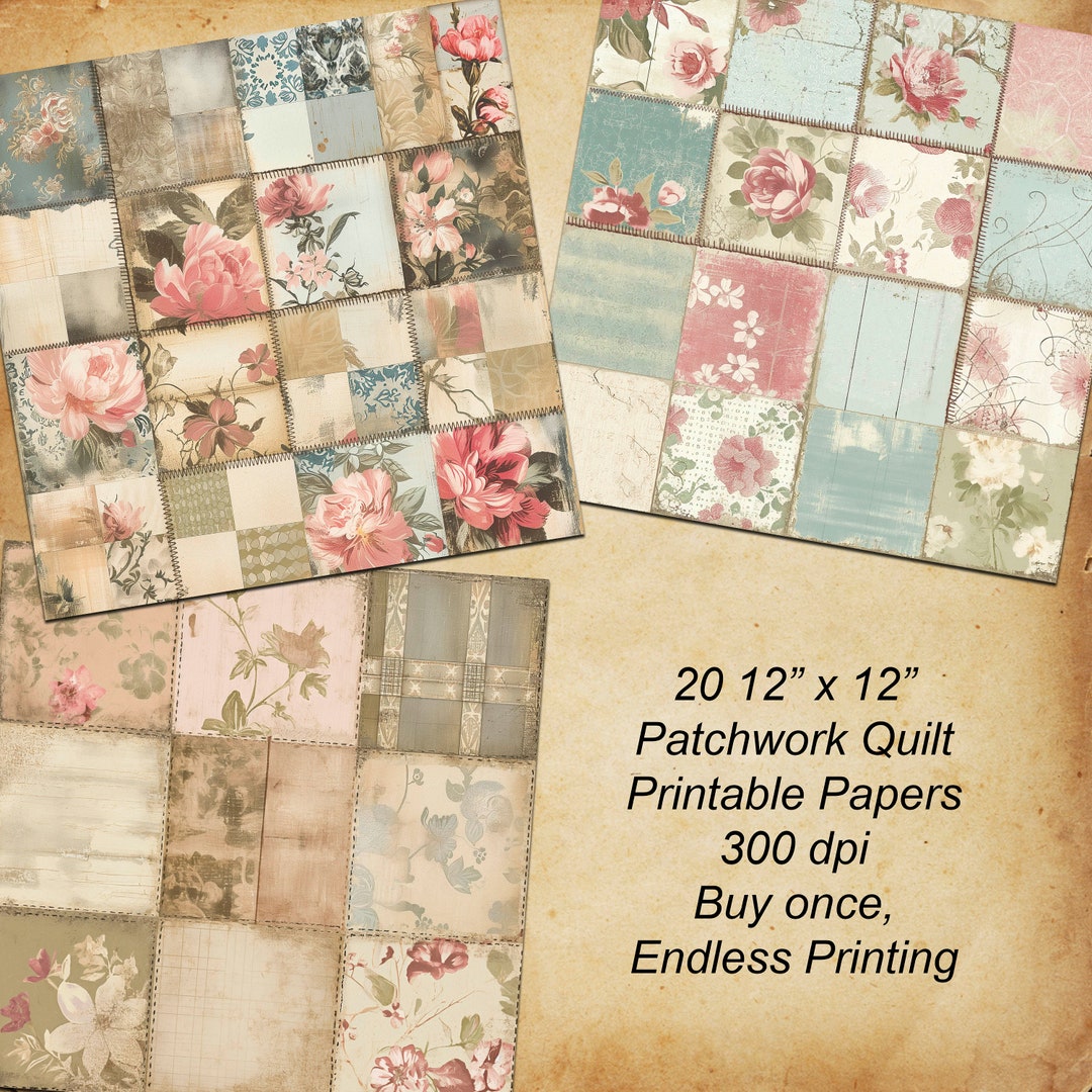 Vintage Patchwork Quilt Digital Paper Pack - Shabby Chic Scrapbook ...