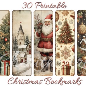30 Vintage Christmas Bookmarks, Printable Holiday Designs (digital ...