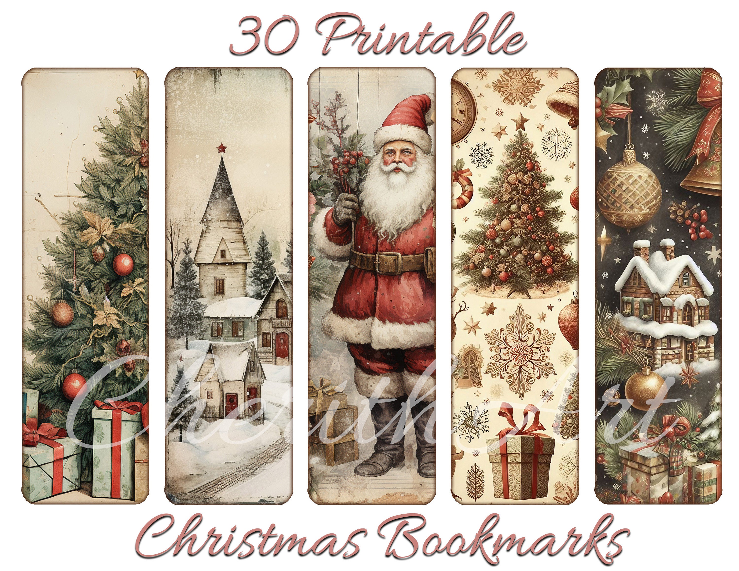 30 Printable Retro Christmas Bookmarks-diy Festive Stocking Stuffers ...