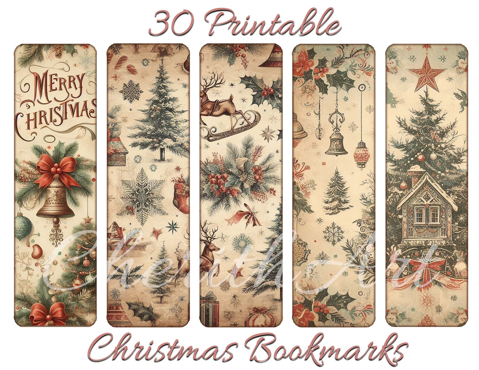 30 Vintage Christmas Bookmarks, Printable Holiday Designs (digital ...