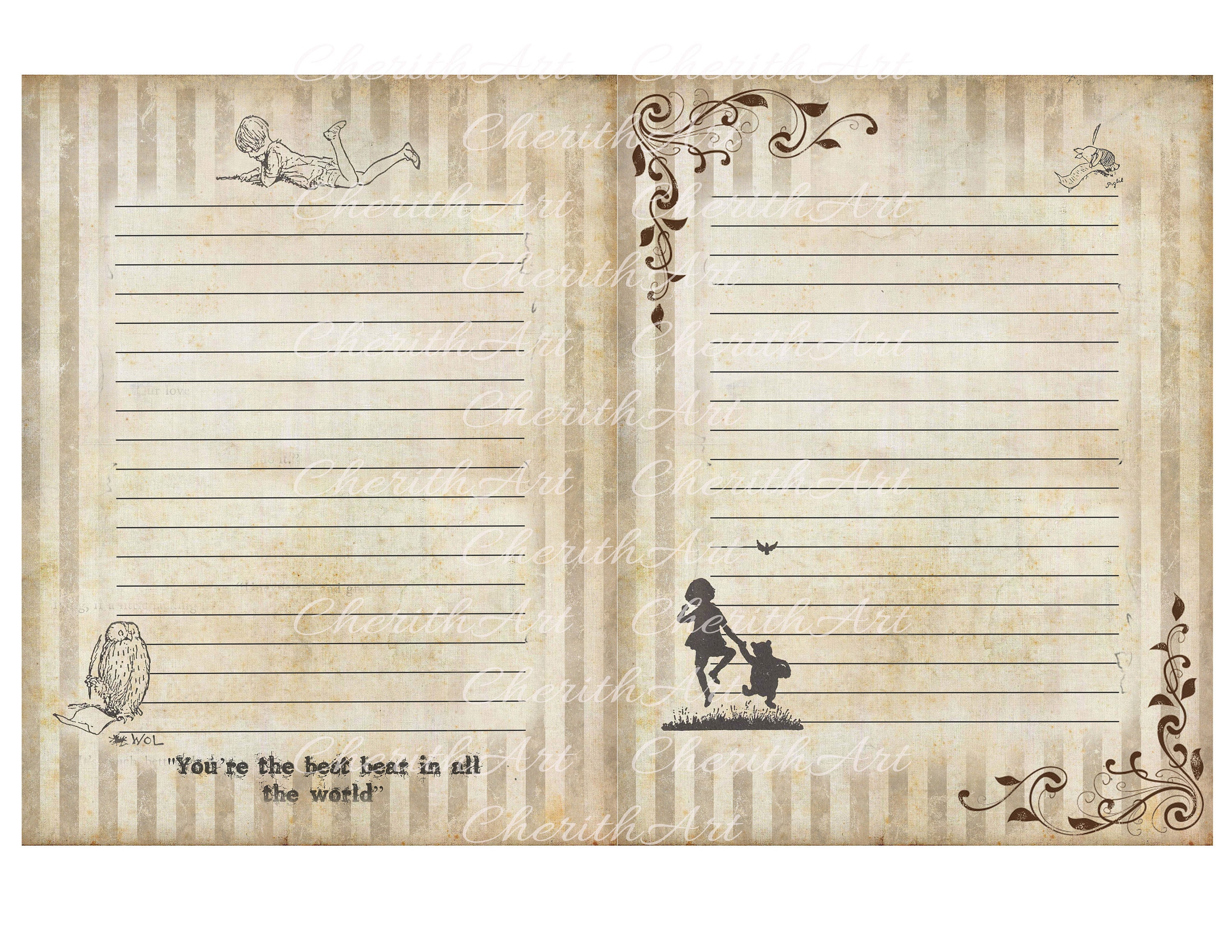 Vintage Classic Pooh Notes or Journal Pages Including Inksaver | Etsy