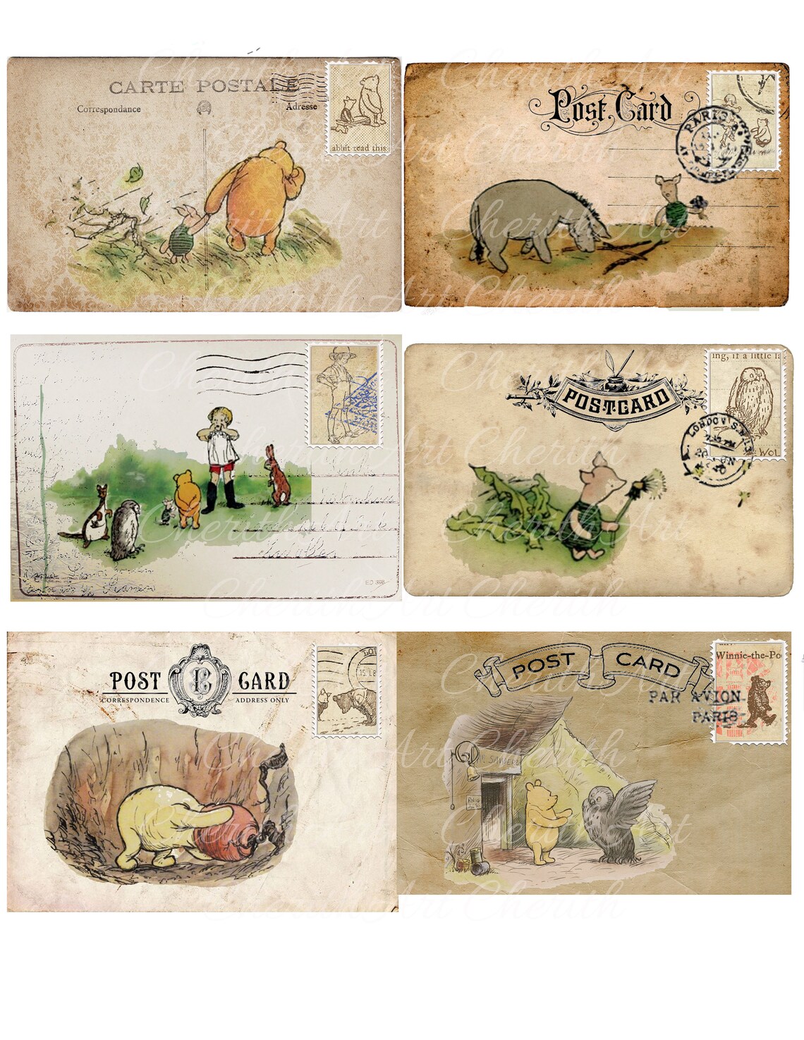 Classic Winnie the Pooh Printable Postcards - Vintage Illustrations ...