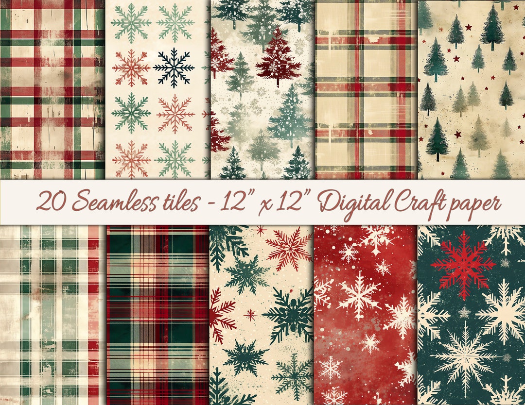 Christmas Seamless Patterns - Plaid Designs-12" X 12" Digital Christmas ...
