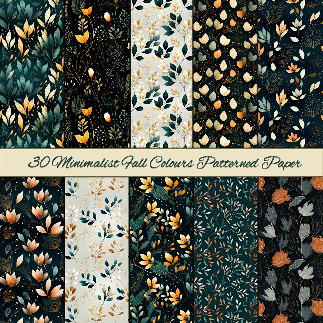 Autumn Leaves Digital Paper Pack - 30 Minimalist Seamless Patterns for ...