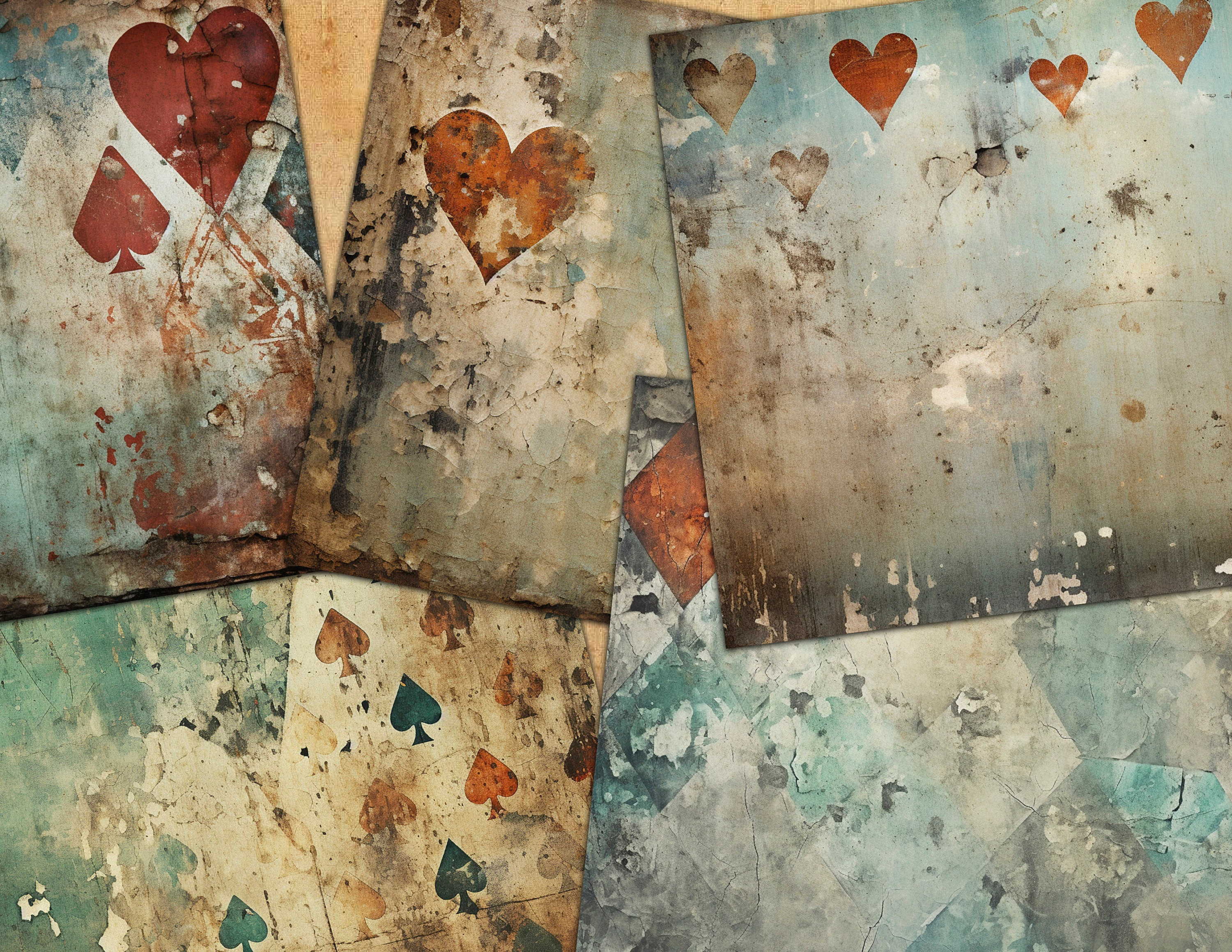 Distressed Craft Paper With a Poker Theme - 20 Digital Backing Papers ...