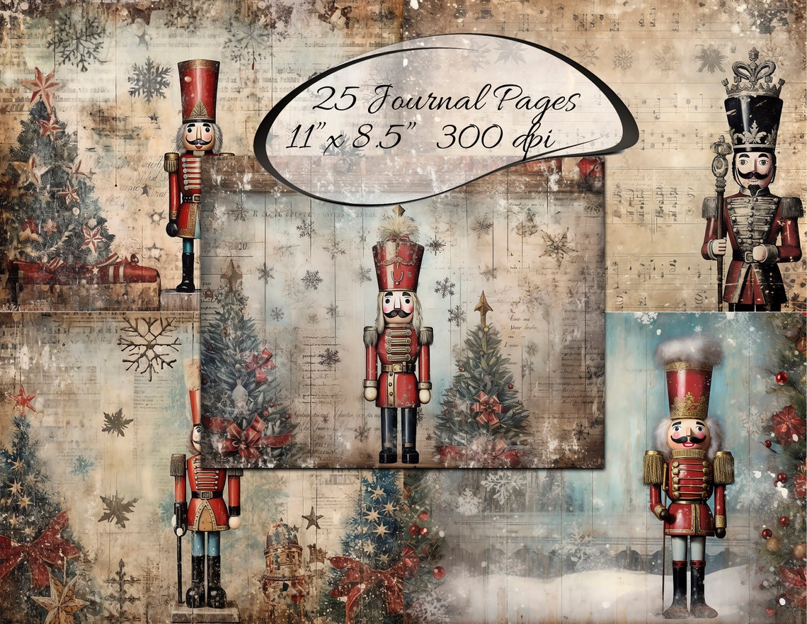 25 Grunge Christmas Nutcracker Digital Journal Papers. Junk Journal ...