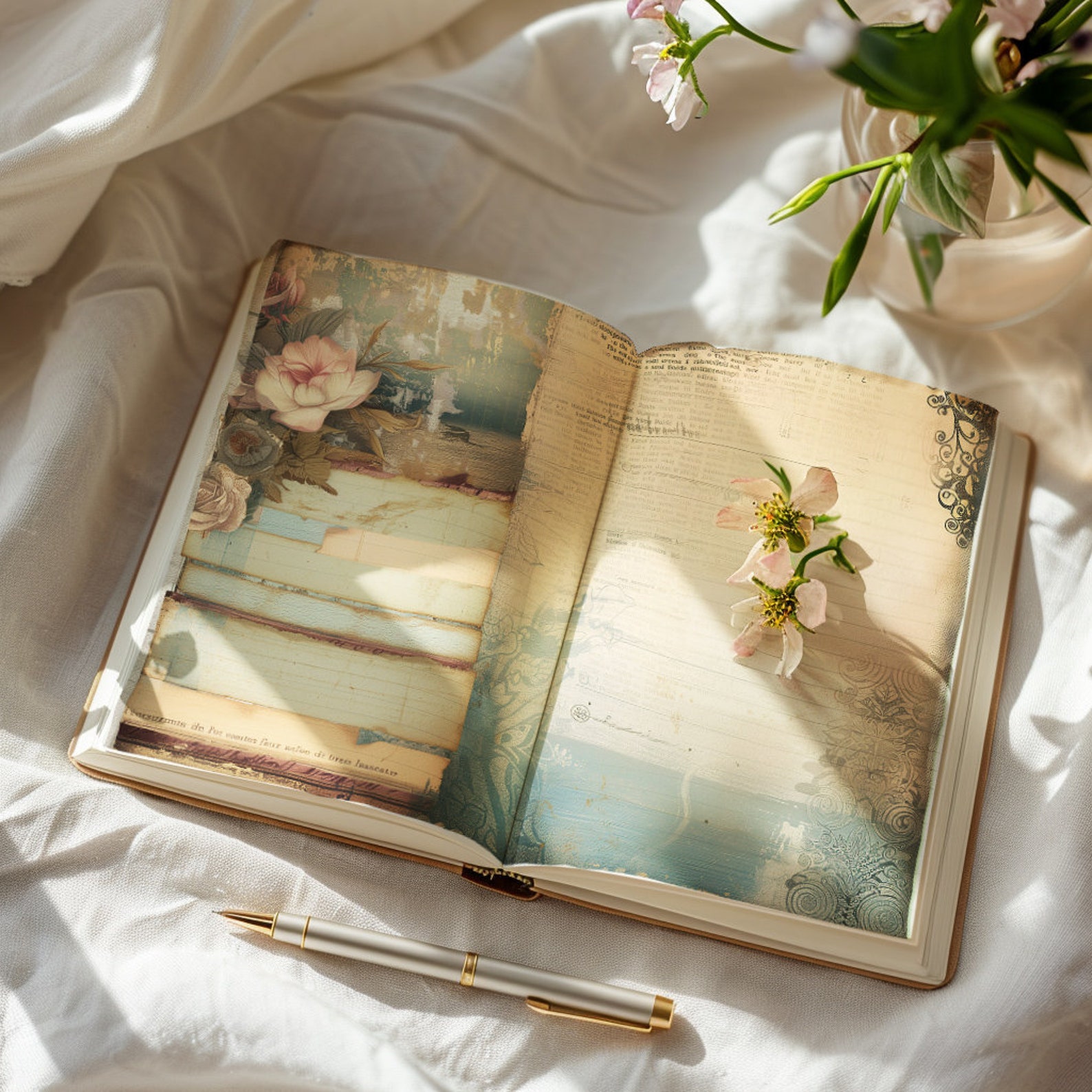 Vintage Floral Digital Paper Set, Shabby Chic Scrapbook Backgrounds ...