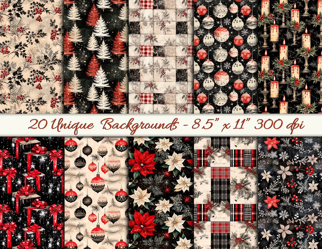 Christmas Seamless Designs - 12" X 12"- Red and Black Digital Christmas ...