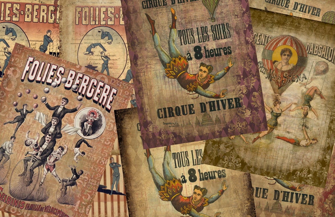 Vintage French Circus Posters, Scrapbook Paper (digital Download ...