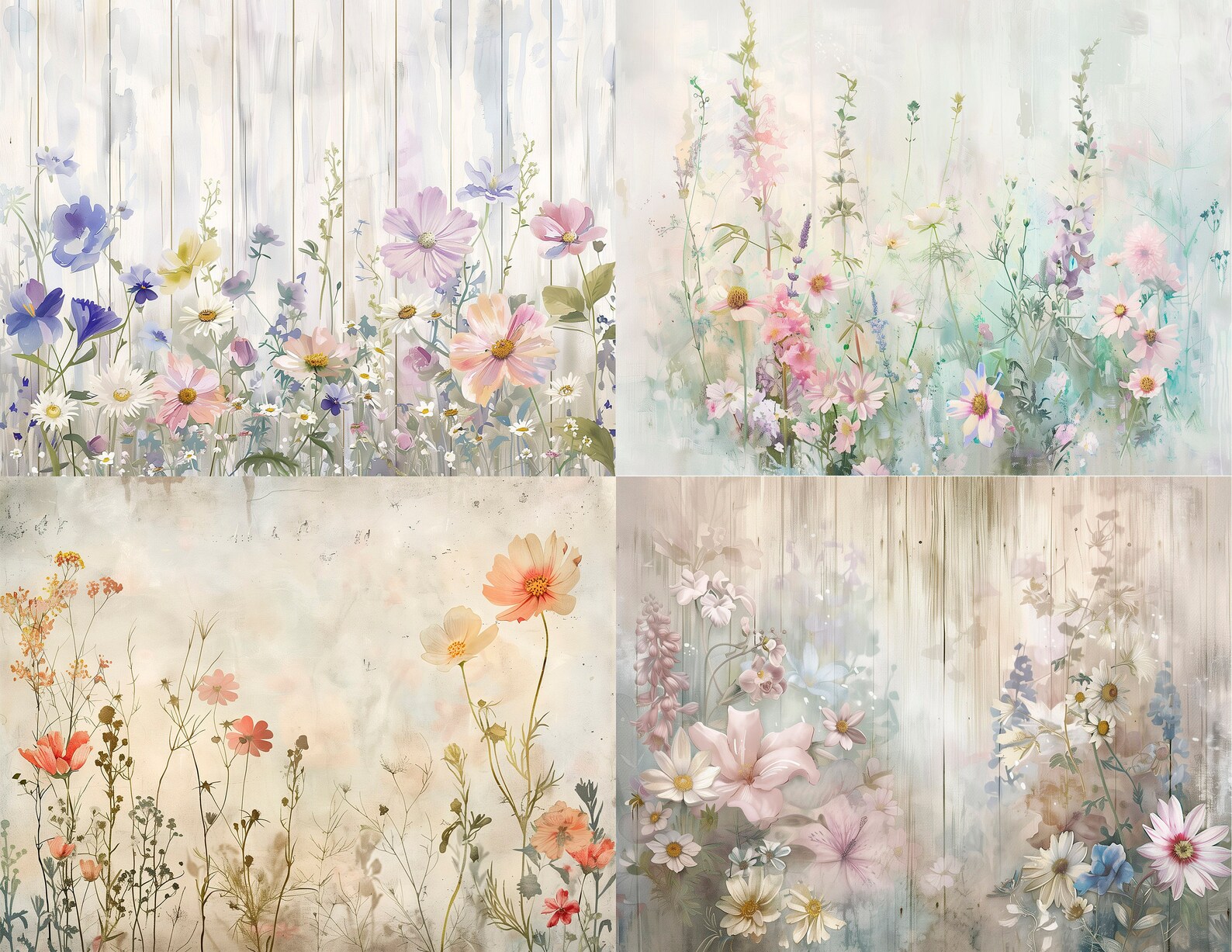 Watercolour Wildflower Meadow Paper Pack, Vintage Flowers Spring Junk ...