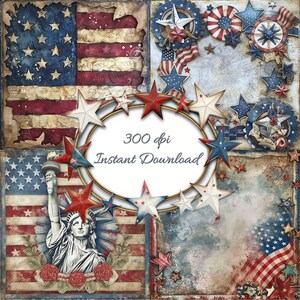 Vintage Americana Scrapbook Papers, Patriotic Digital Backgrounds, 4th ...