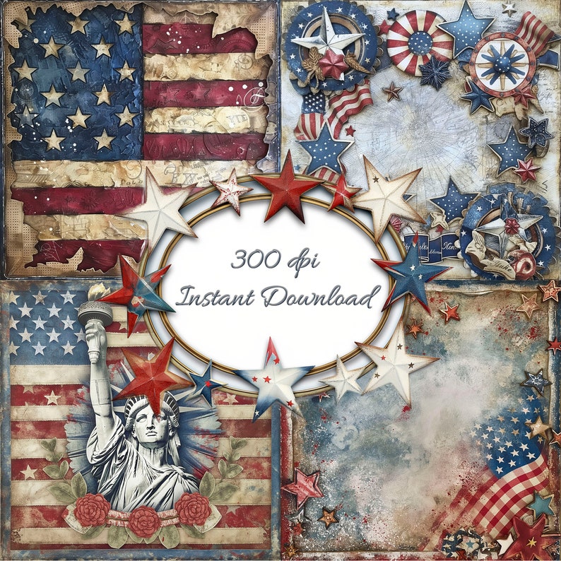 Vintage Americana Scrapbook Papers, Patriotic Digital Backgrounds, 4th ...