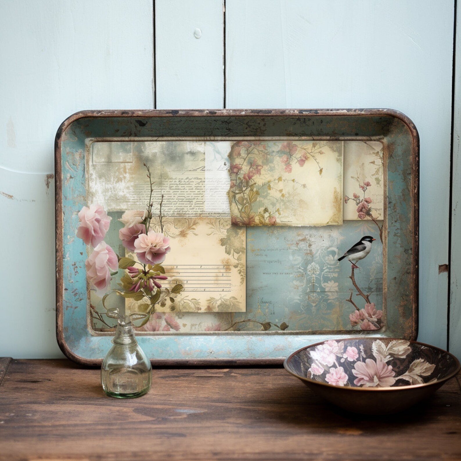 Vintage Floral Digital Paper Set, Shabby Chic Scrapbook Backgrounds ...