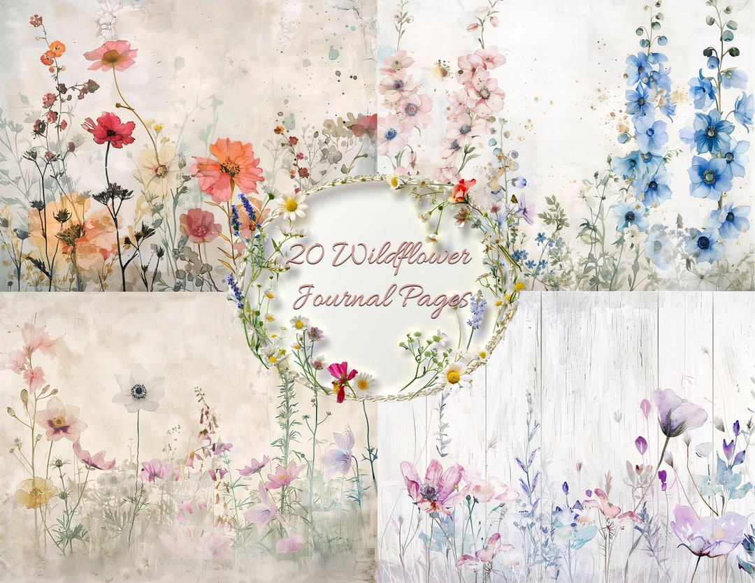 Watercolour Wildflower Meadow Paper Pack, Vintage Flowers Spring Junk ...