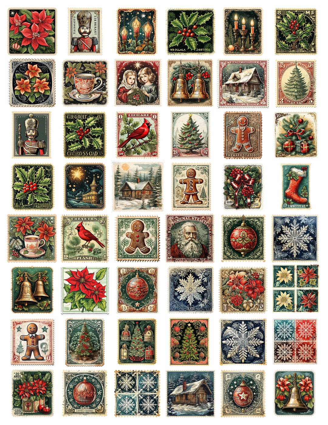 Christmas Stamp and Postage Ephemera and BONUS Clipart Collection- 96 ...