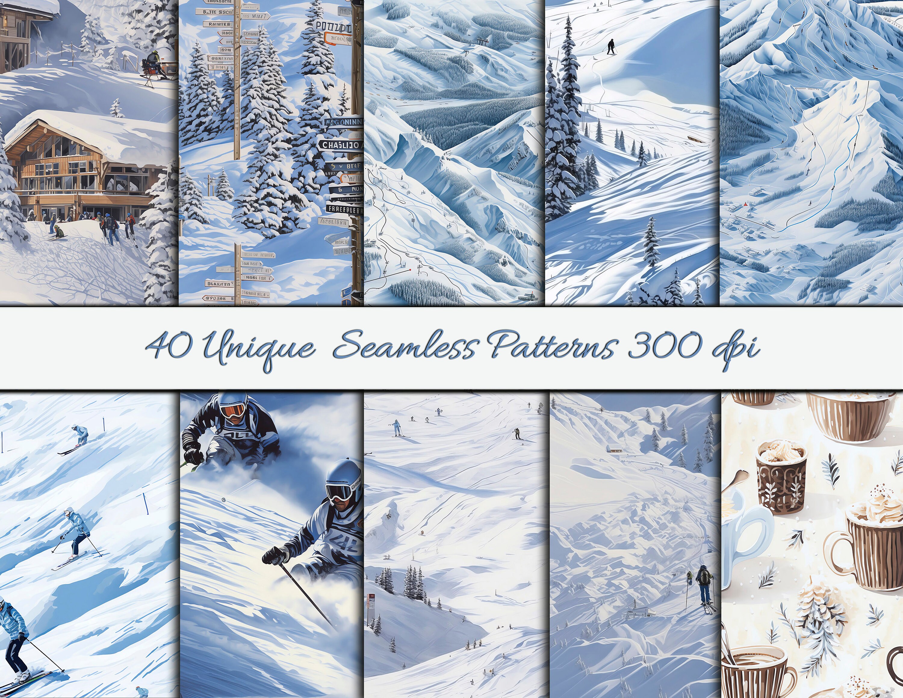 40 Ski Theme Digital Paper, Seamless Pattern Ski Resort Journal Pages ...