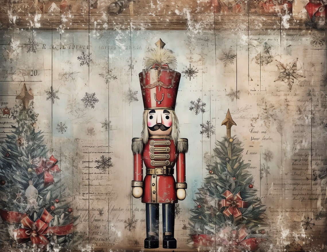 25 Grunge Christmas Nutcracker Digital Journal Papers. Junk Journal ...