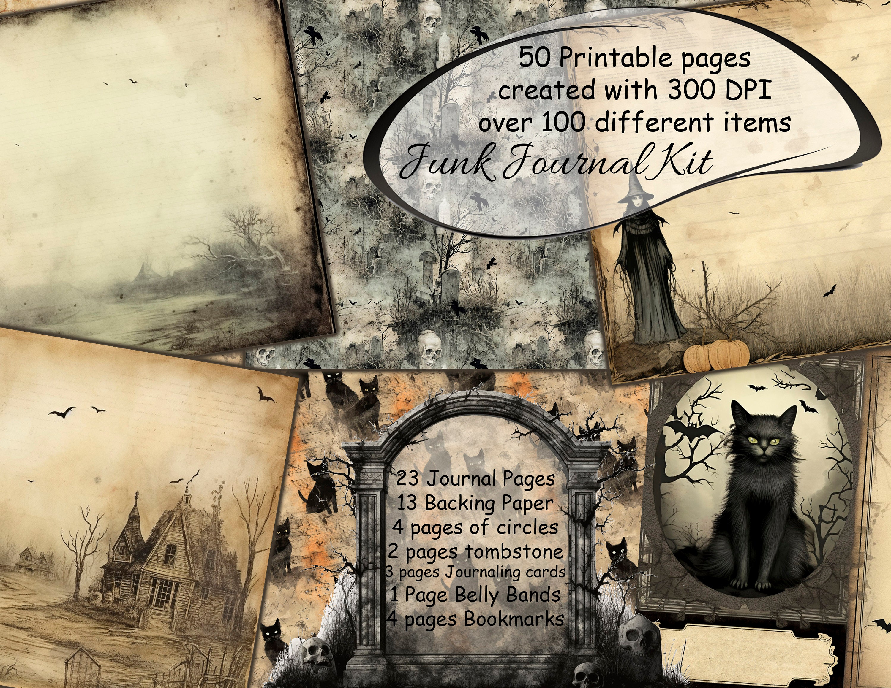 Creepy Halloween Junk Journal Scary Halloween Bookmarks and - Etsy