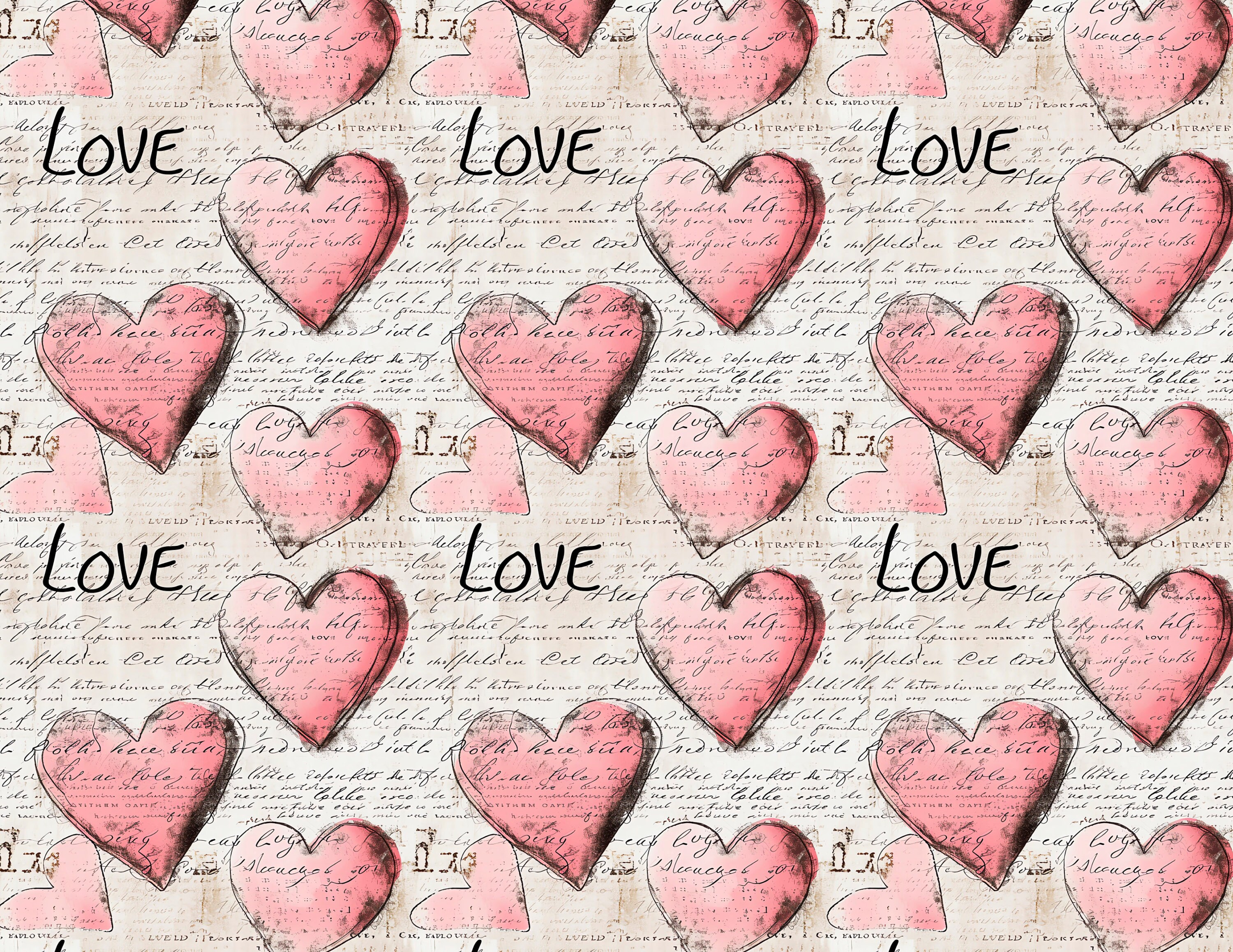 Vintage Heart Digital Paper Pack, Valentine's Day Love, 12x12 (digital ...