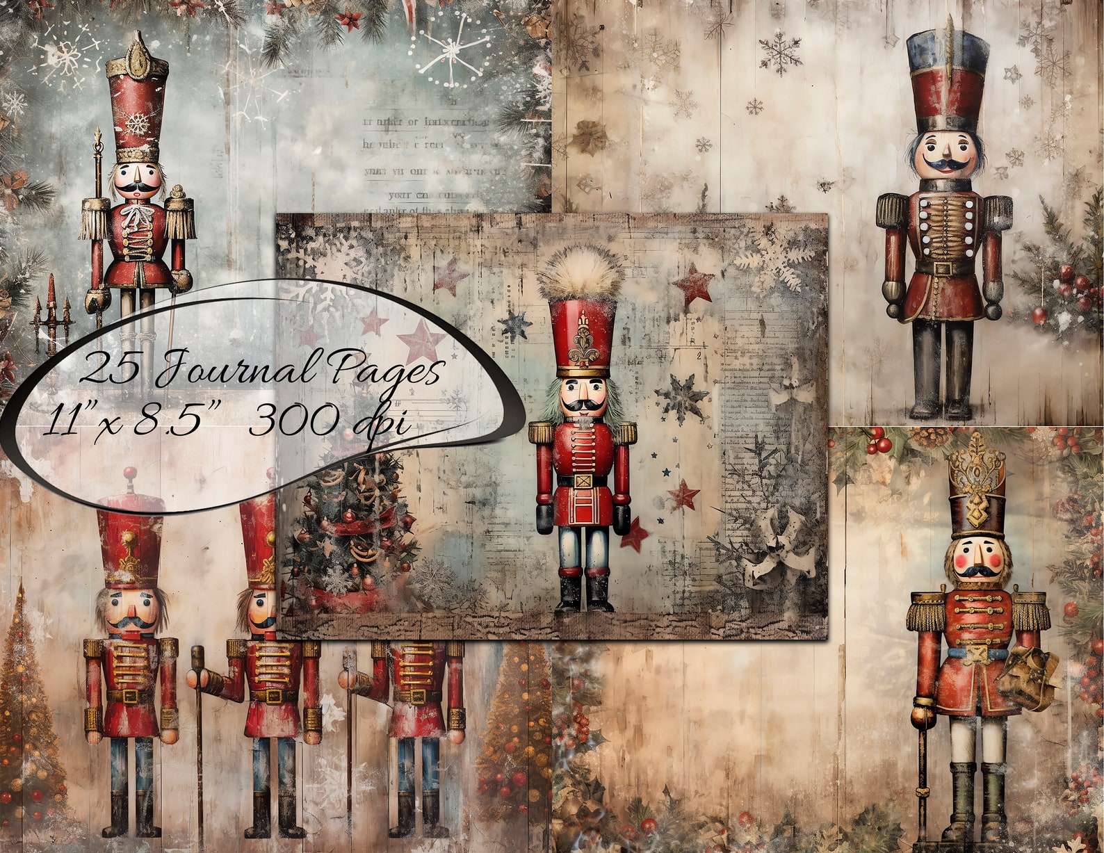 25 Grunge Christmas Nutcracker Digital Journal Papers. Junk Journal ...