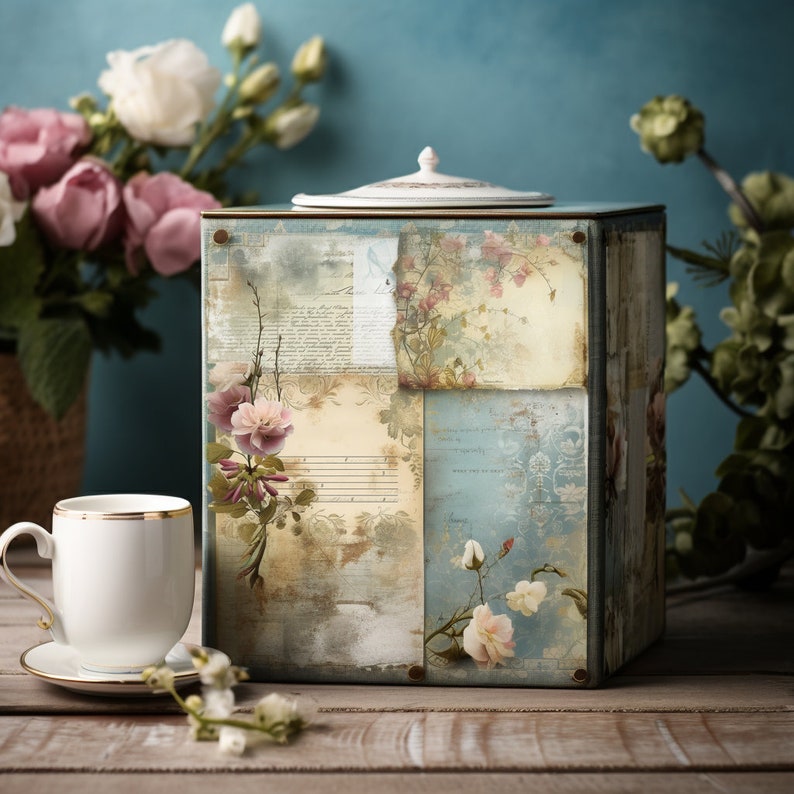 Vintage Floral Digital Paper Set, Shabby Chic Scrapbook Backgrounds ...