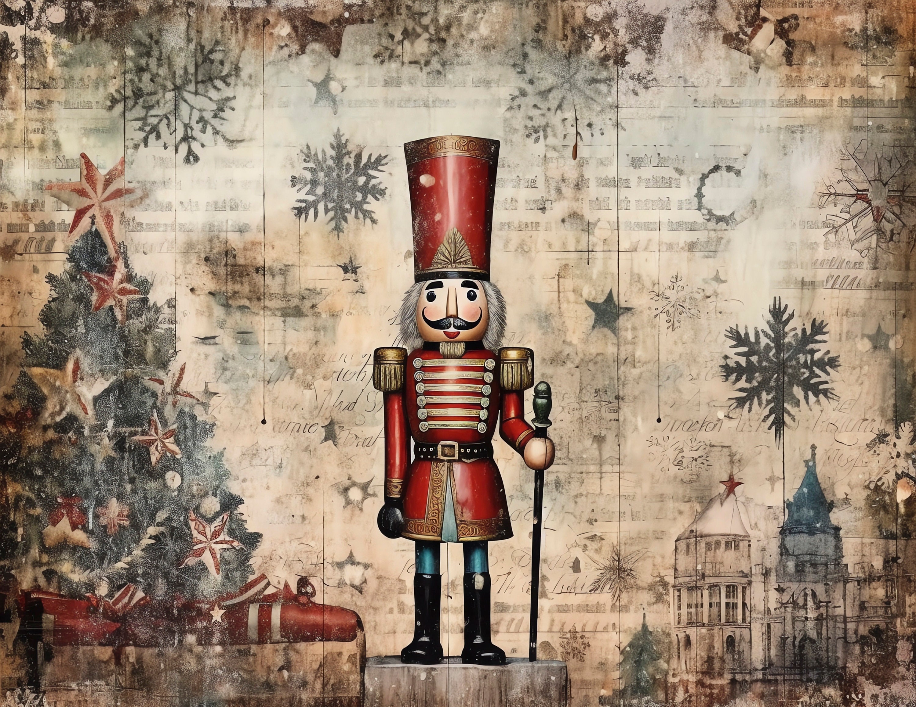 25 Grunge Christmas Nutcracker Digital Journal Papers. Junk Journal ...