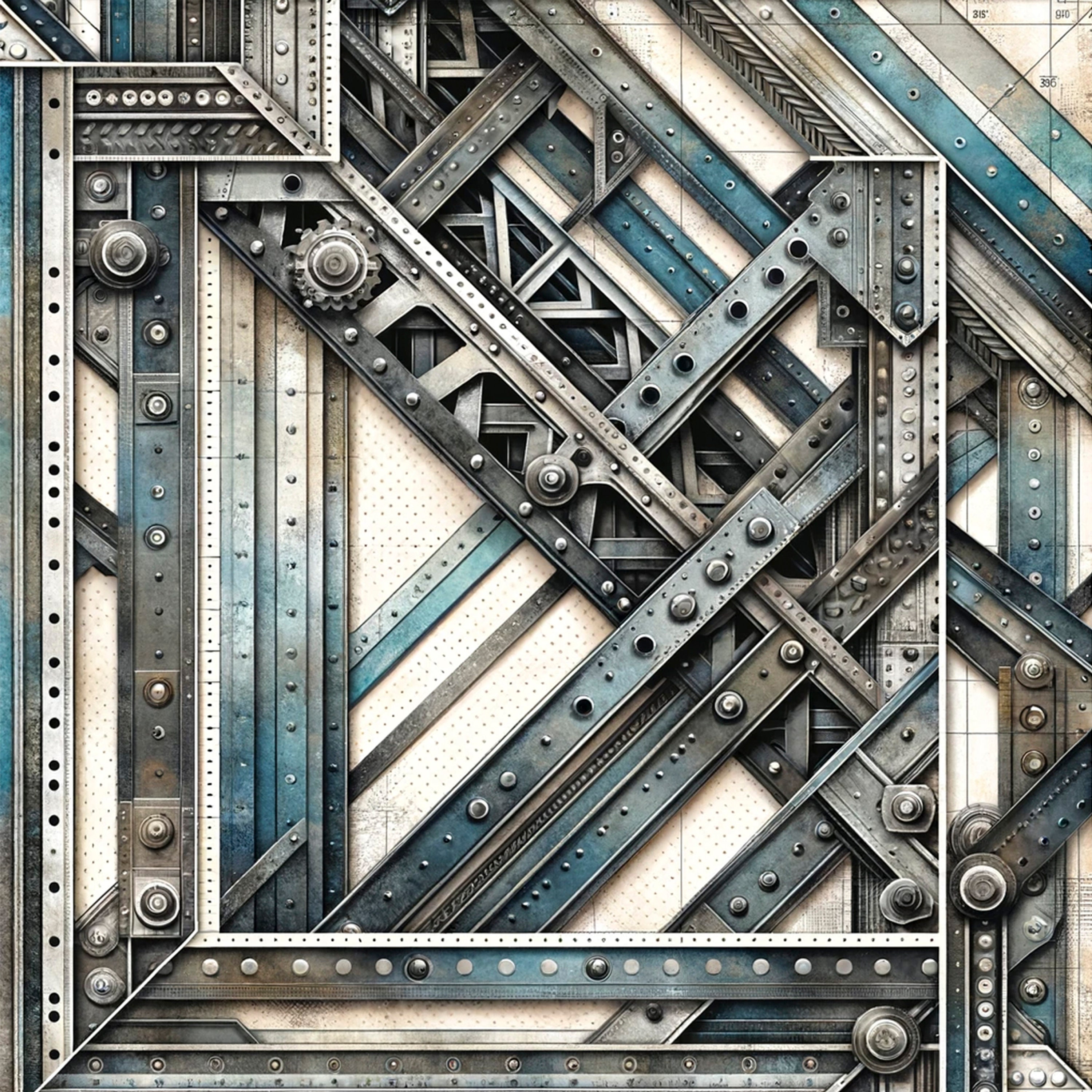 Vintage Blueprint & Rust Paper Pack 20 Sheets, 12x12, Digital Wallpaper ...