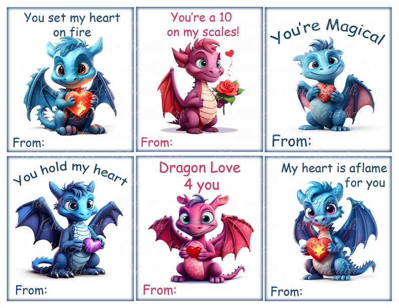 Printable Valentine's Cards for Classroom - Unicorn & Dragon Gift Cards ...