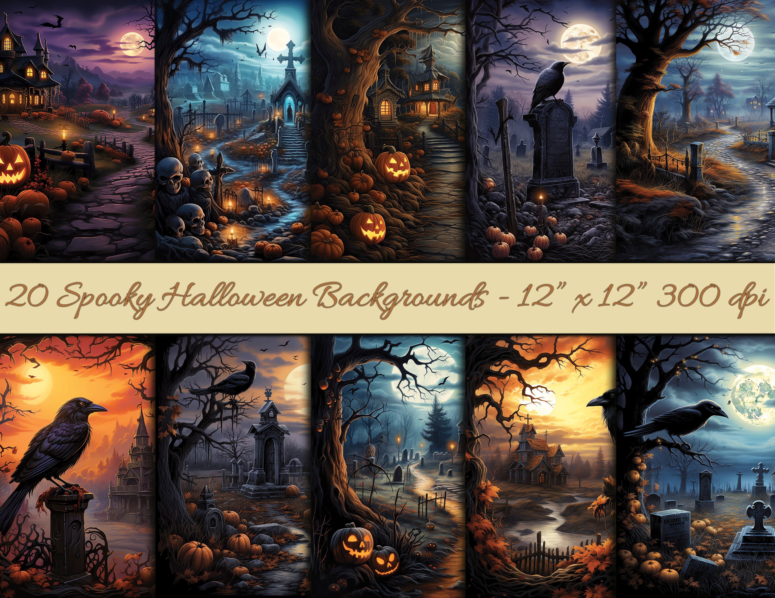 Halloween Printable Scrapbook Paper, Spooky Digital Background, Digital ...