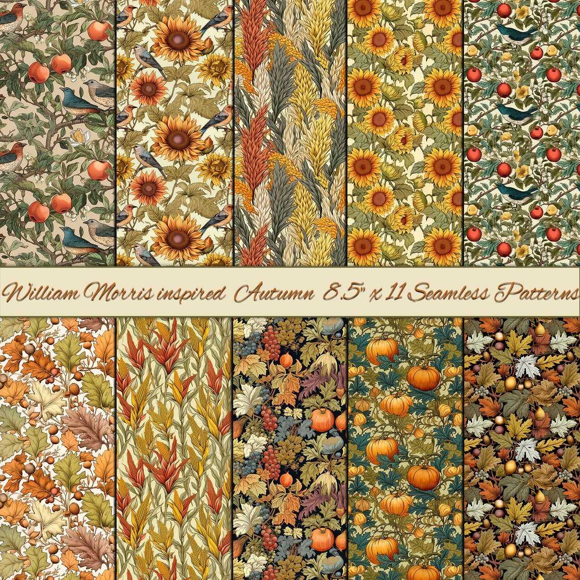 William Morris Paper Autumn Colours Digital Downloads Seamless Autumn ...