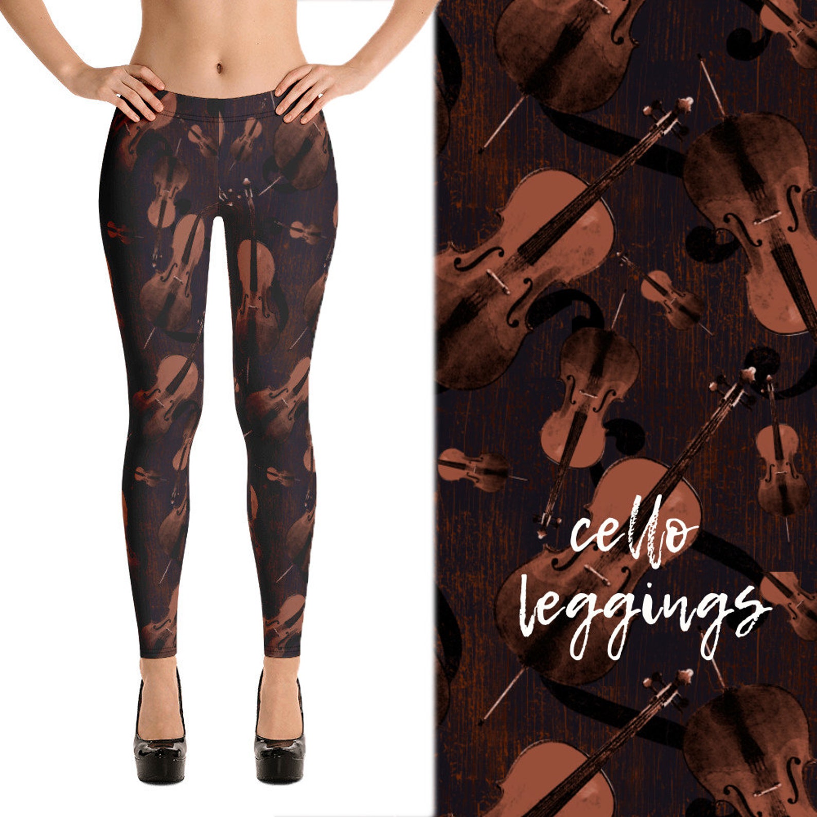 Cello Leggings Subtle Red-brown With F-hole and Wood Texture - Etsy