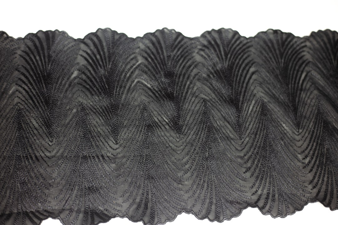 10" Black Feather Stretch Embroidery Lace Trim - Etsy