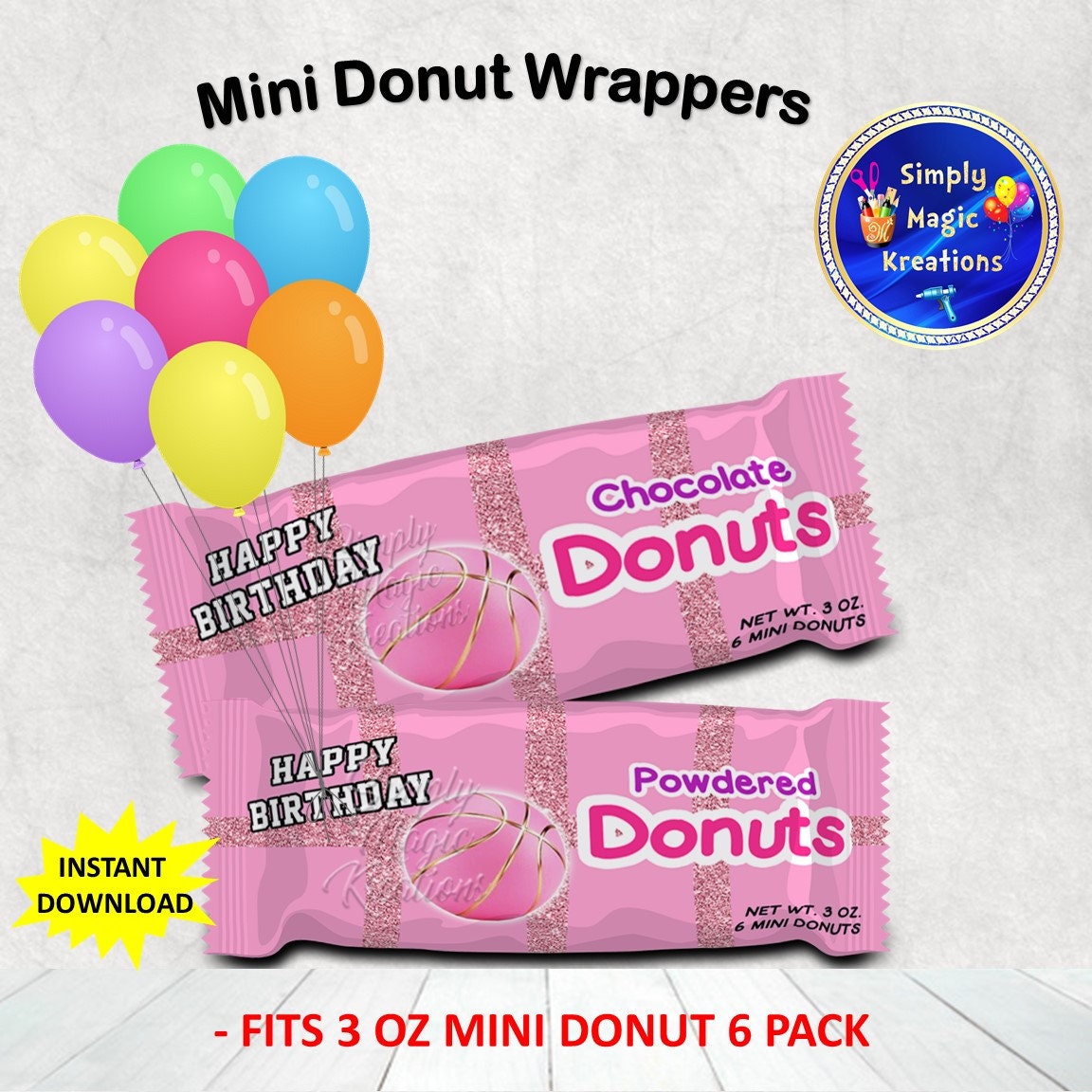 Printable Mini 6 Pack Donut Wrapper Chocolate and Powdered Girl's Pink ...