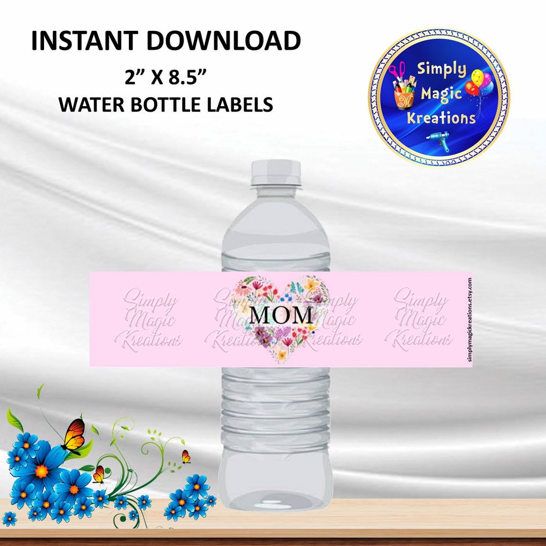 MOM Floral Heart | Water Bottle Labels | Instant Download | Digital ...