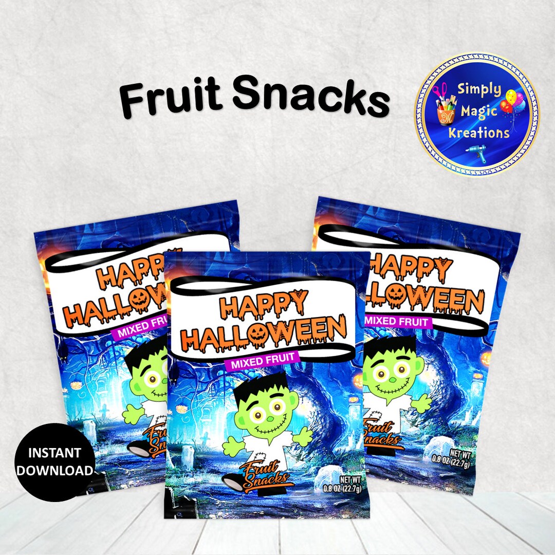 Kids Halloween Fruit Snacks | Fruit Snacks Printable, Party Favors ...