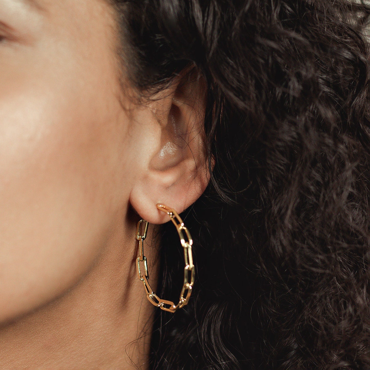 Paperclip Hoop Earrings Rectangular Chain Gold-plated - Etsy