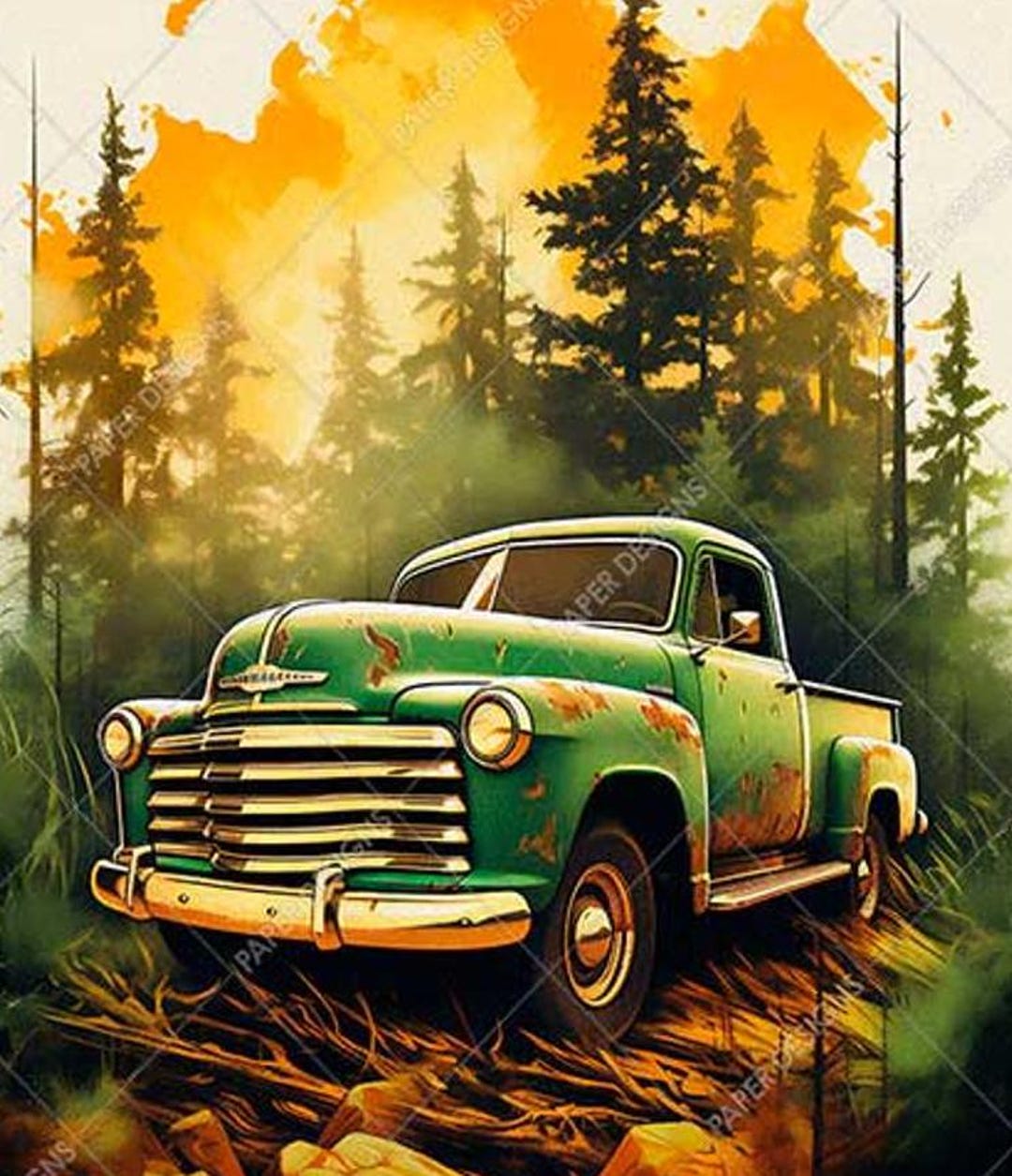 Paper Designs,green Truck,size A2-16.5"x23.4,decoupage Rice Paper,mixed ...
