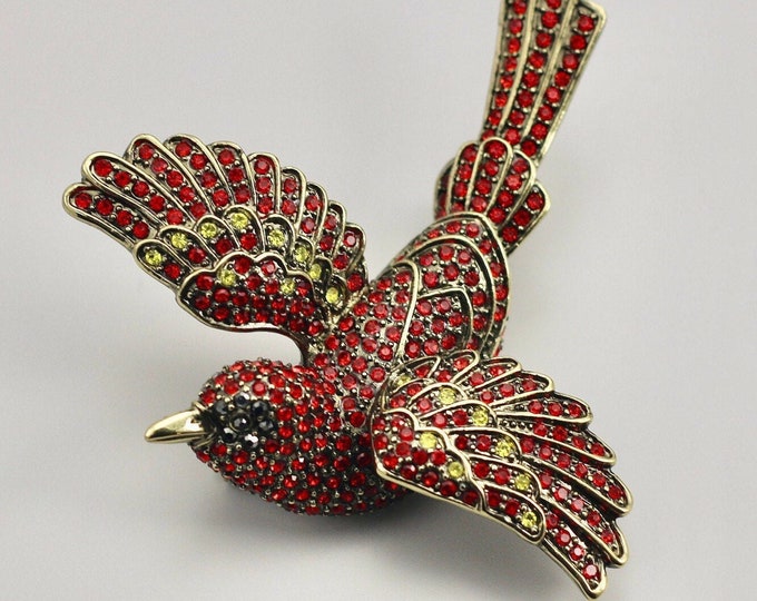 Heidi Daus sparkling Swallow Red Crystal Bird Pin | Etsy