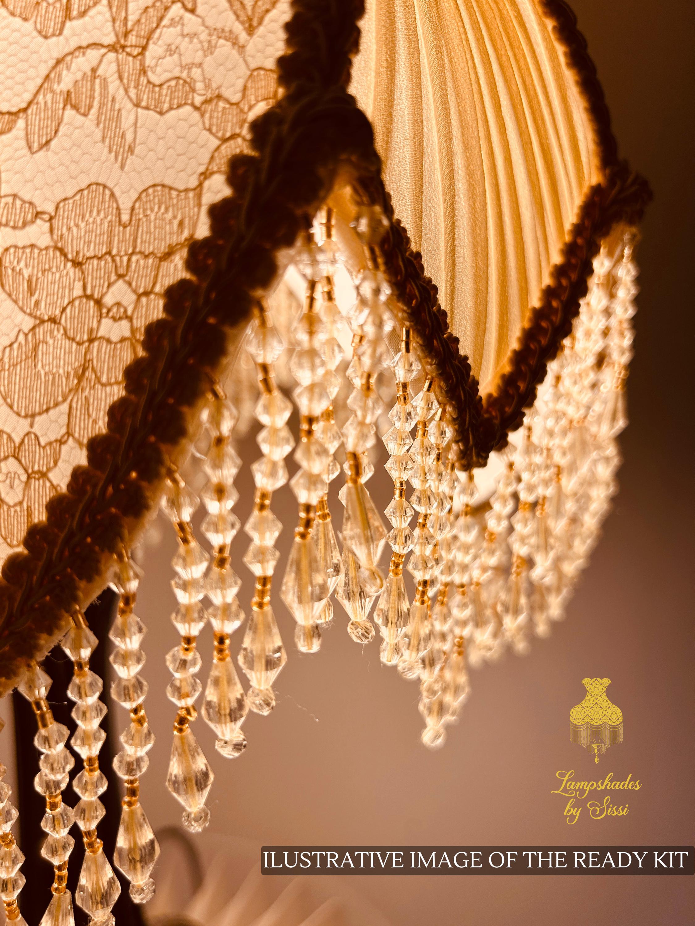 Victorian Lampshade DIY Kit. Set With Wireframe, Vintage Fabric, Fringe ...