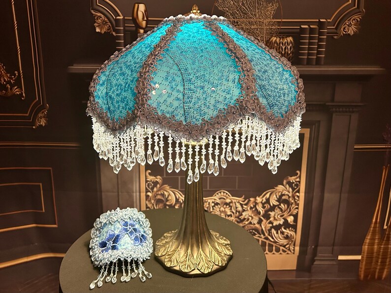 Rococo Style Lampshade + Lamp Base + Night Light | Sparkling Blue ...
