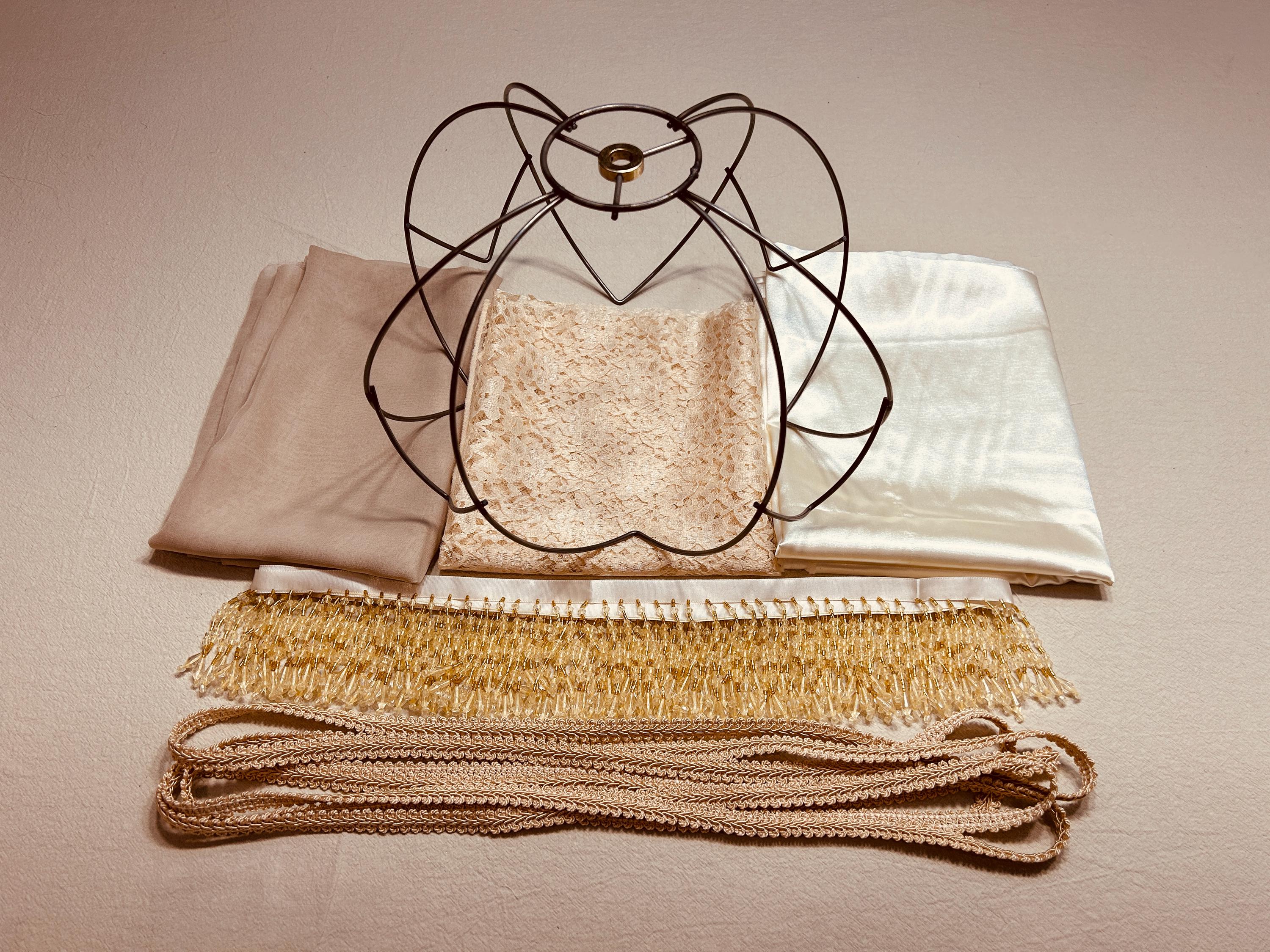 Victorian Lampshade DIY Kit. Set With Wireframe, Vintage Fabric, Fringe ...