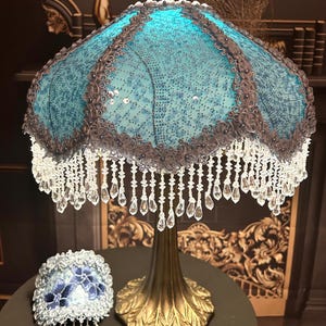 Rococo Style Lampshade + Lamp Base + Night Light | Sparkling Blue ...