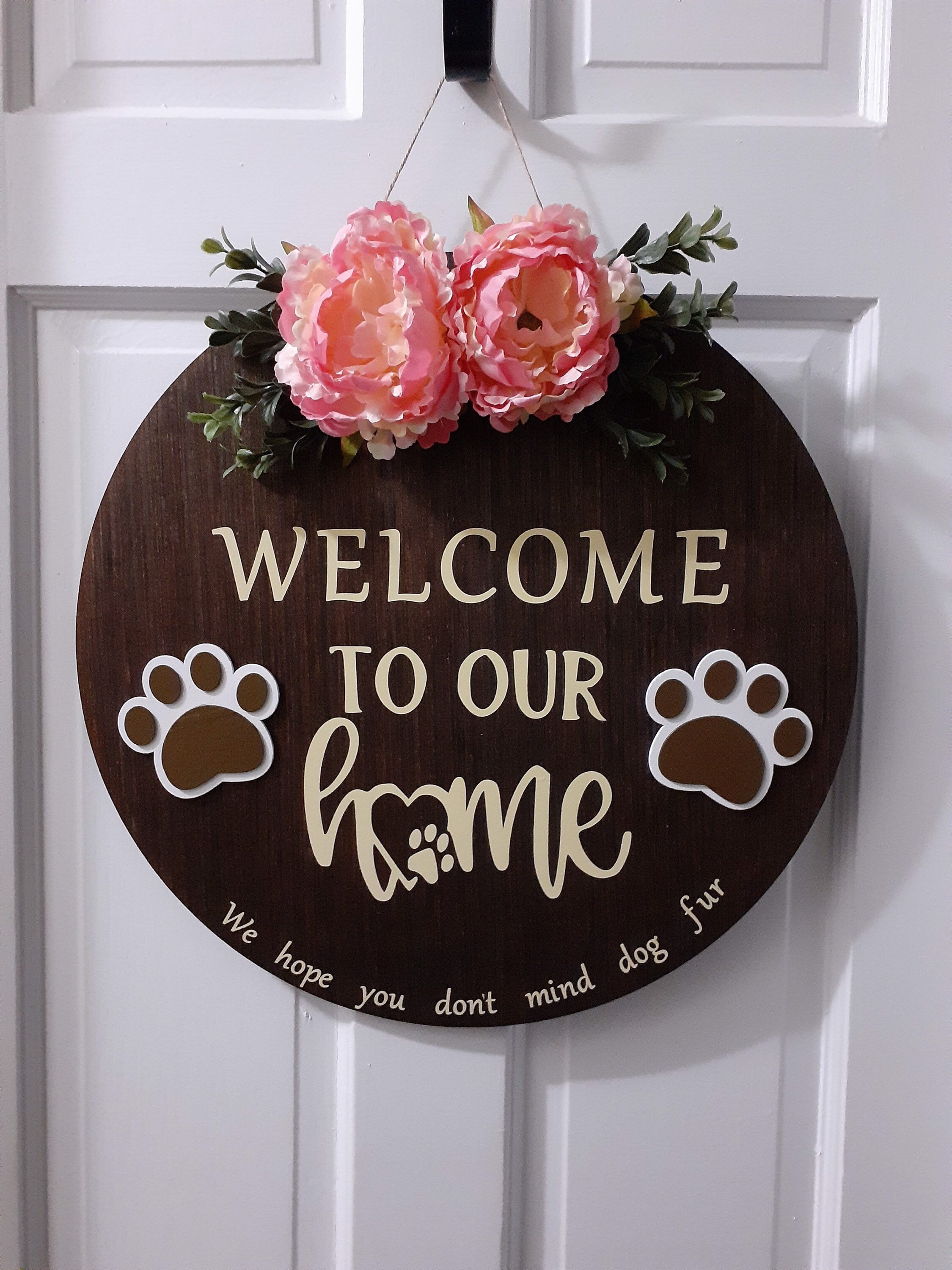 17.5 round wooden dog welcome plaque dog art welcome sign | Etsy
