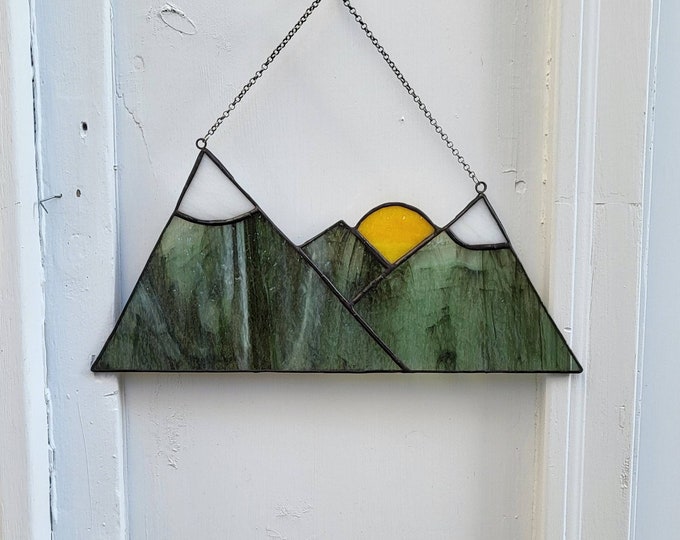 Green Mountain Stained Glass Panel, Sunrise Mountain Suncatcher ...