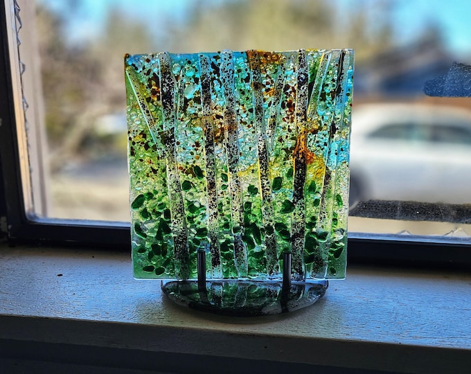 Fused Glass Forest Art Panel, Fused Glass Garden Art, Colorful Fused ...