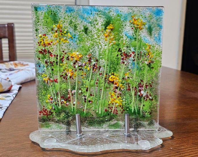 Fused Glass Flower Art Panel, Fused Glass Garden Art, Colorful Fused ...
