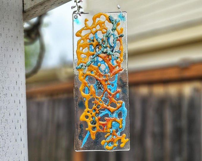 Abstract Fused Glass Suncatcher, Fused Glass Garden Art, Colorful Fused ...