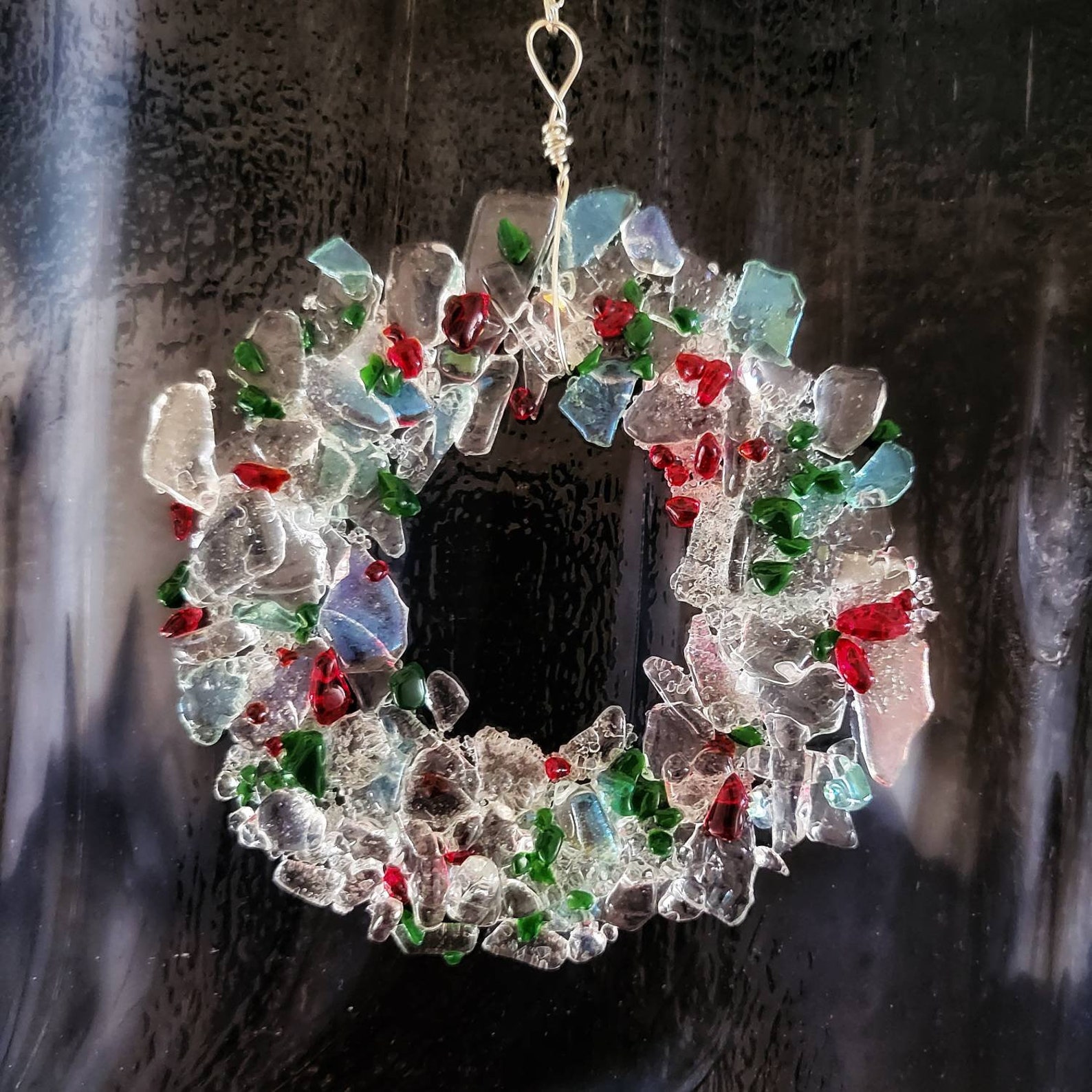 Fused Glass Christmas Wreath Suncatcher: Red & Green Ornament - Etsy