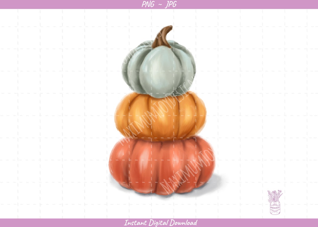 Cute Pumpkin Stack Sublimation Clip Art / Watercolor Pumpkins / Hand ...