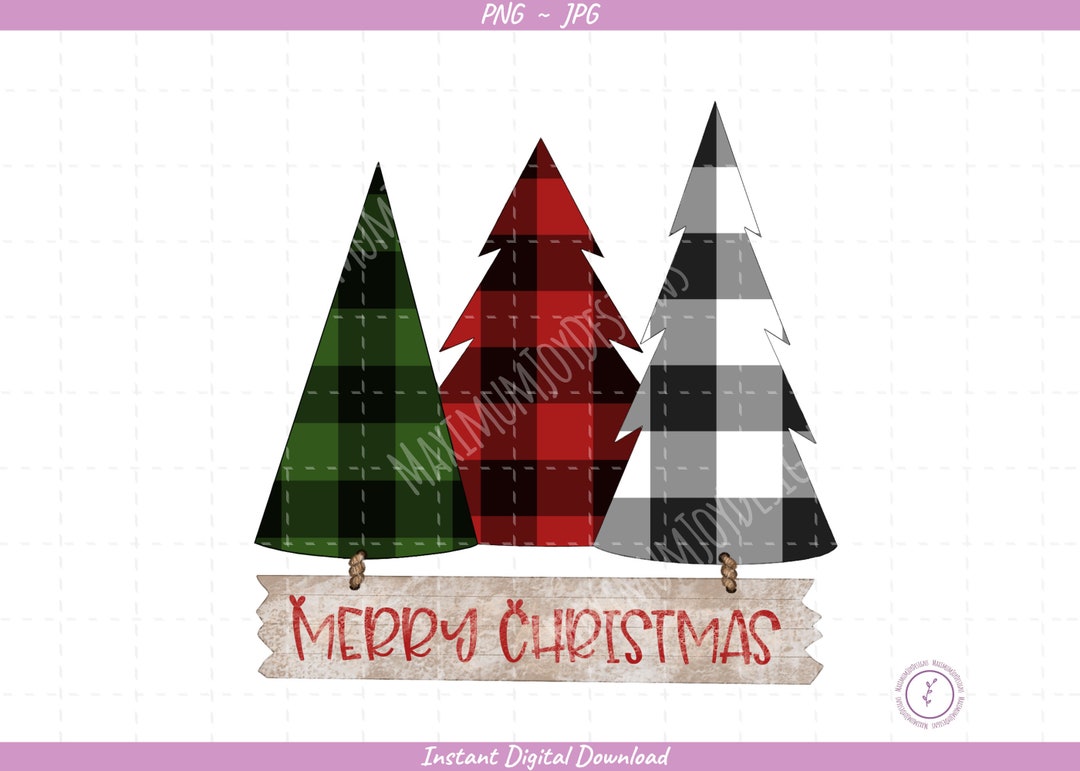 Buffalo Plaid Christmas Trees Sublimation Clip Art / Merry Christmas ...